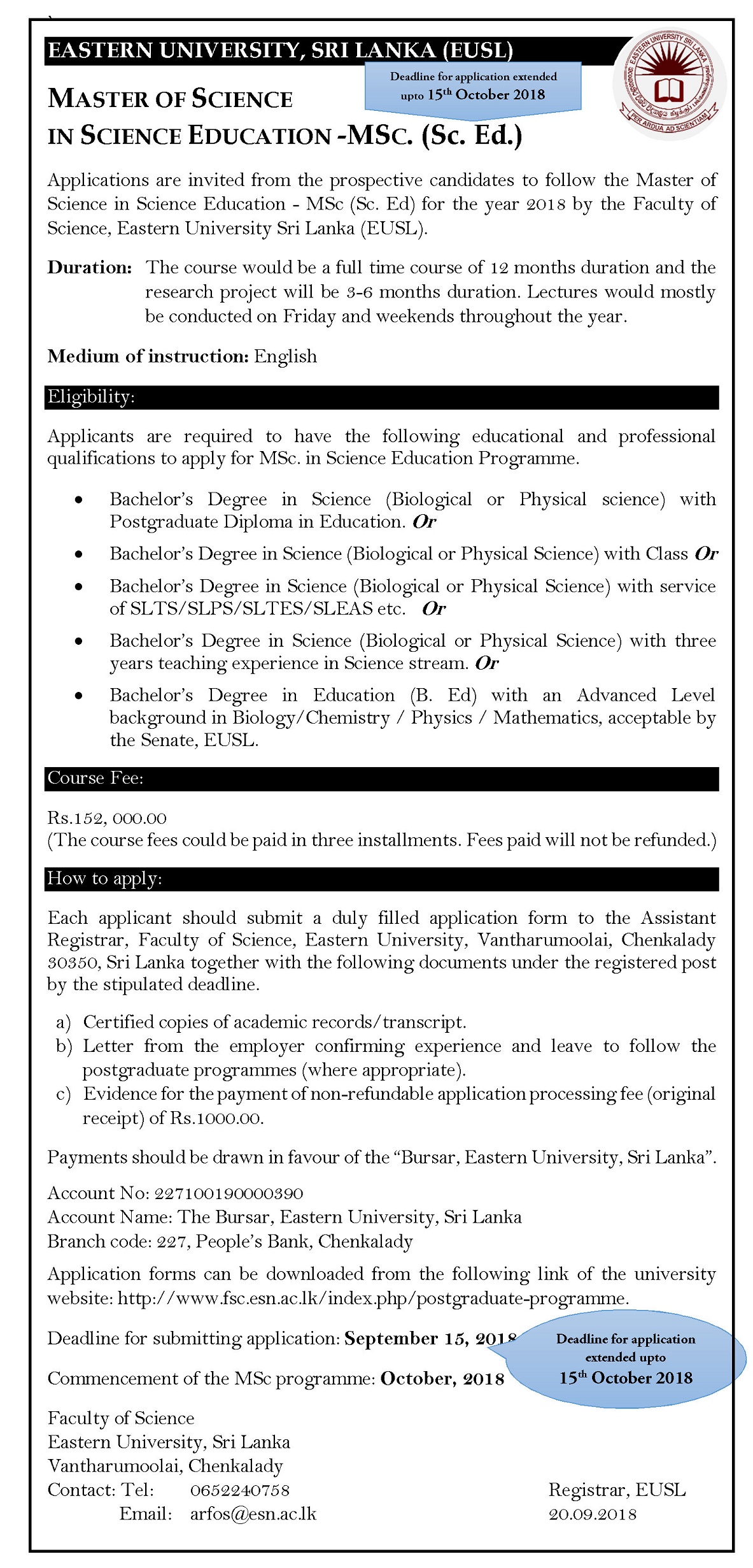 Master of Science in Science Education ( M.Sc.Ed) | Faculty of Science